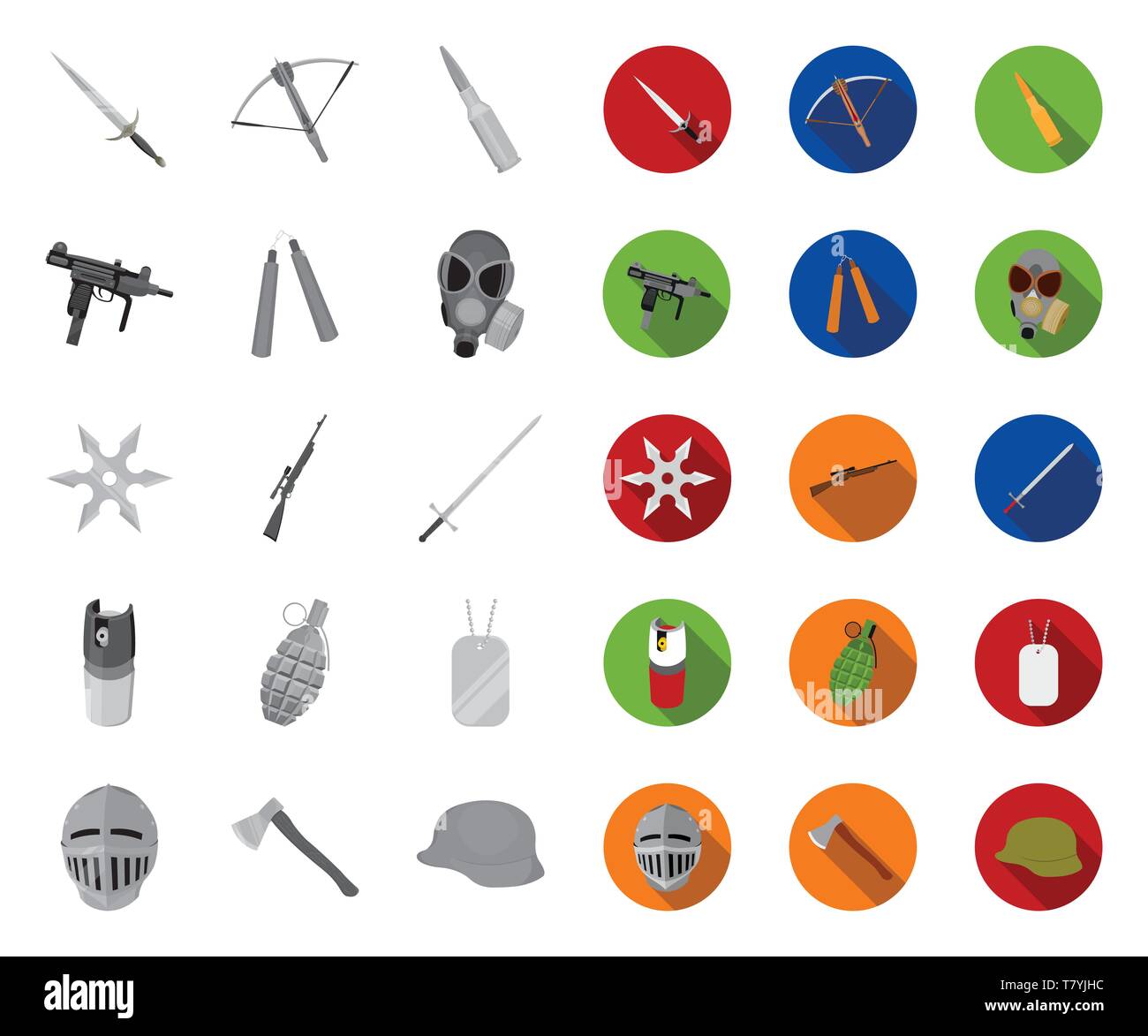 Types of weapons mono,flat icons in set collection for design.Firearms ...