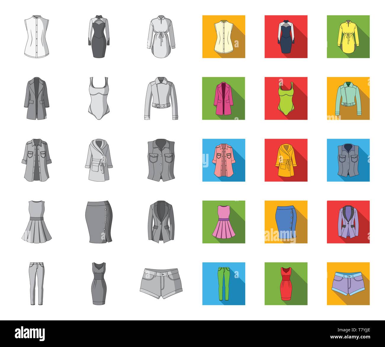 Women's Clothing mono,flat icons in set collection for design.Clothing ...