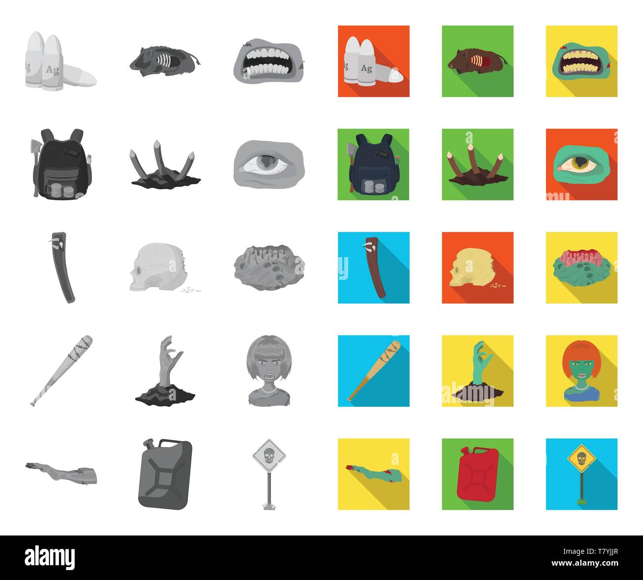 Zombies and Attributes mono,flat icons in set collection for design ...