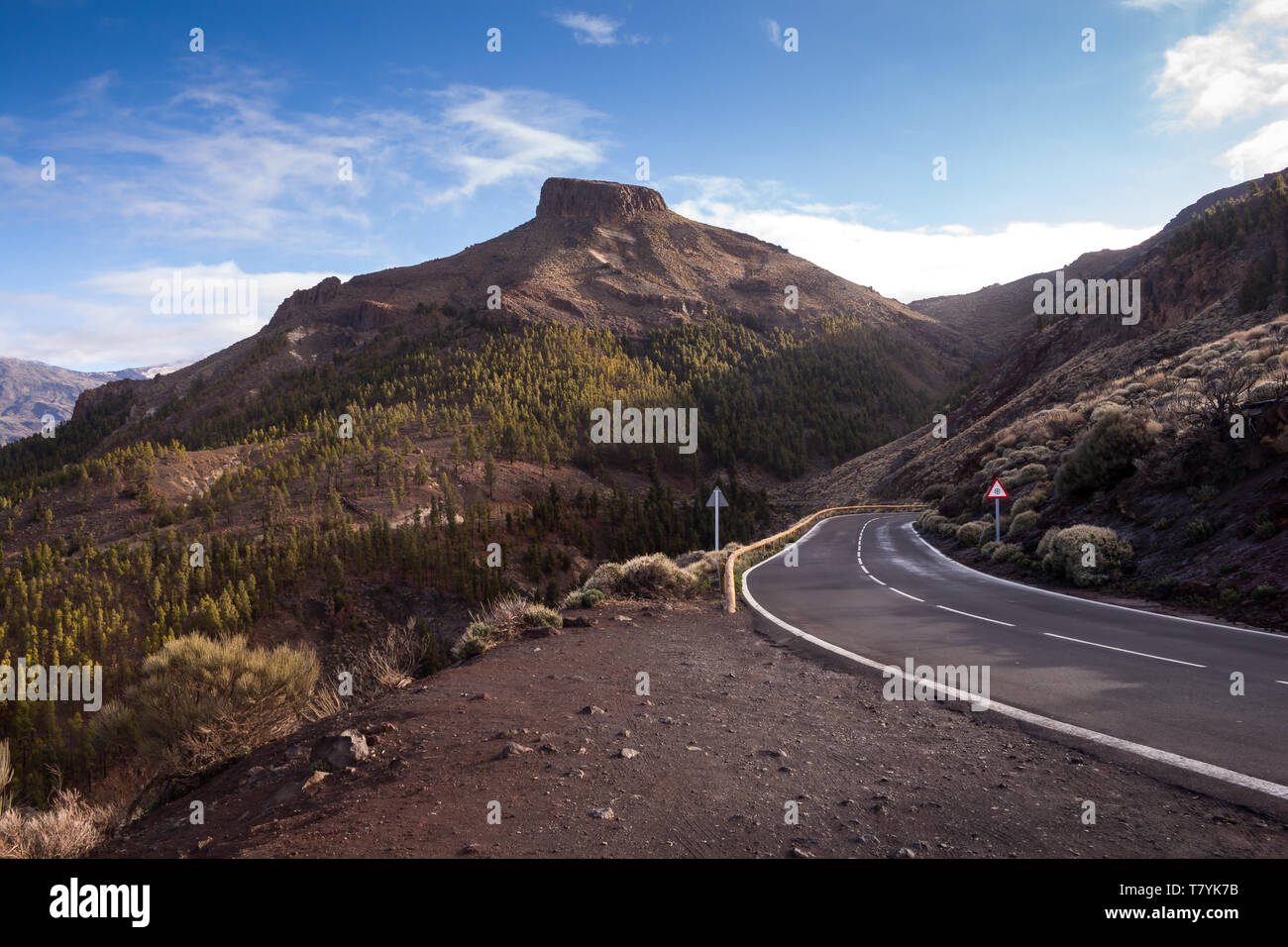 High quality of the roads in Teide national park. Roads lined by tuf ...