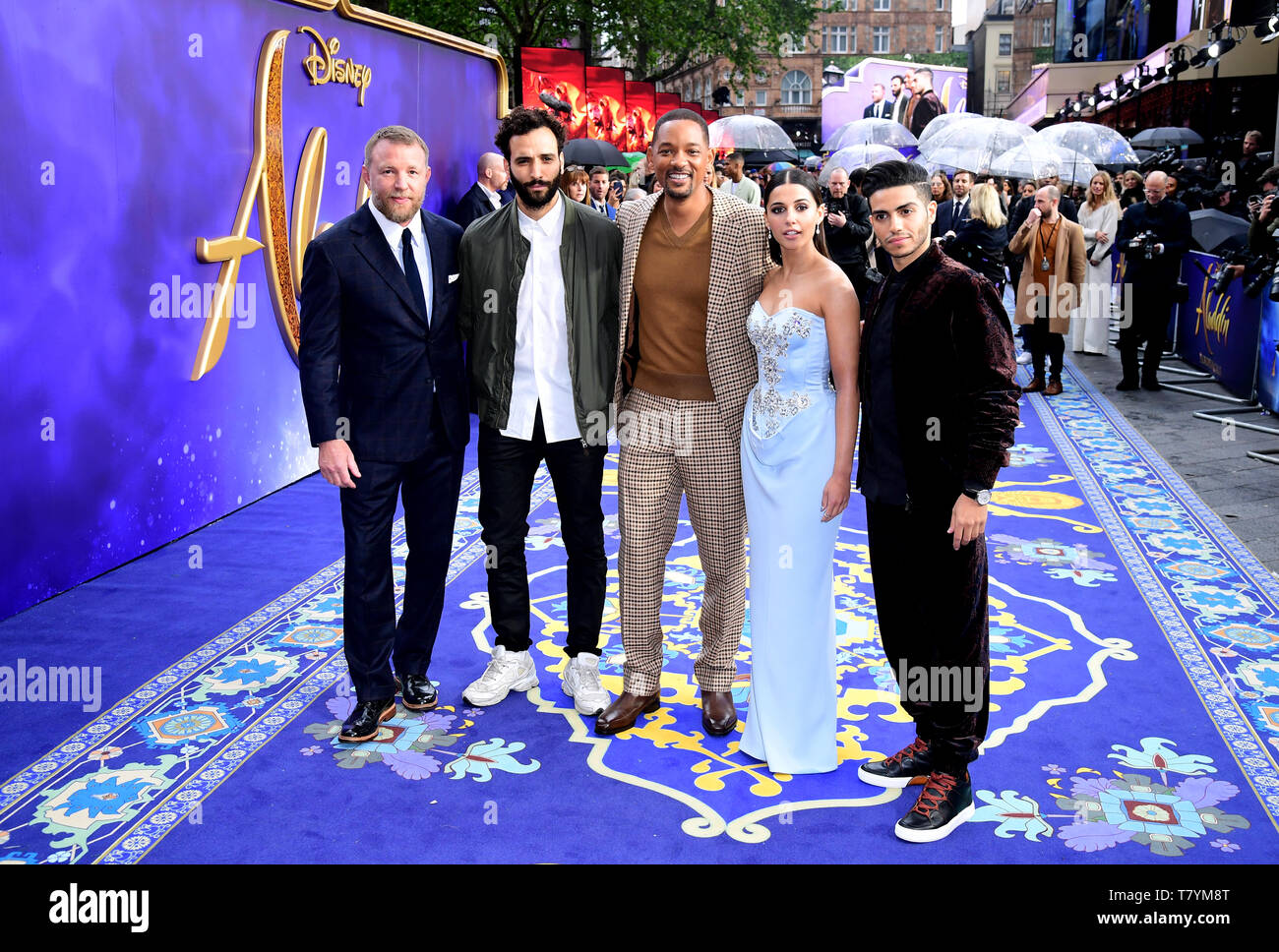 Director and cast (left to right) Guy Ritchie, Marwan Kenzari, Will Smith, Naomi Scott and Mena ...