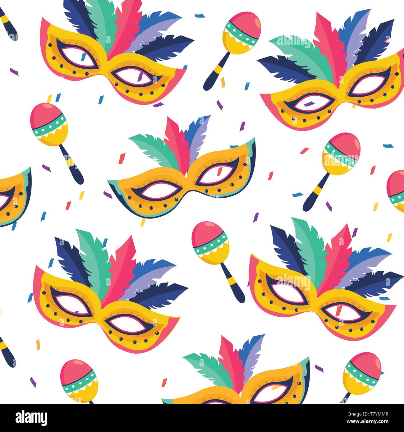 brazil carnival pattern with mask maraces and streamer vector ...