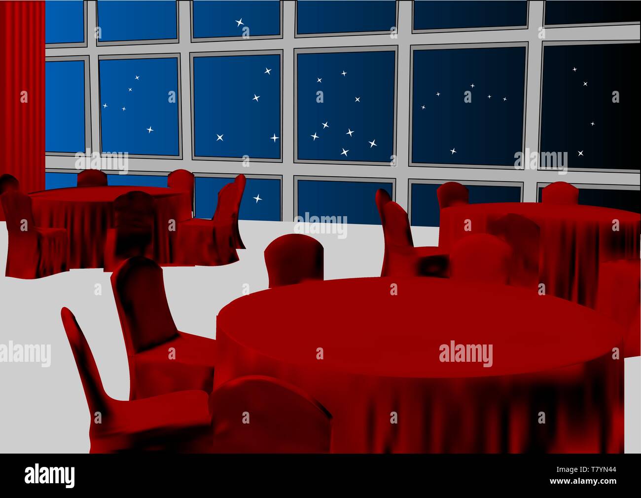 interior and night sky, restaurant night indoors with a stars sky Stock ...