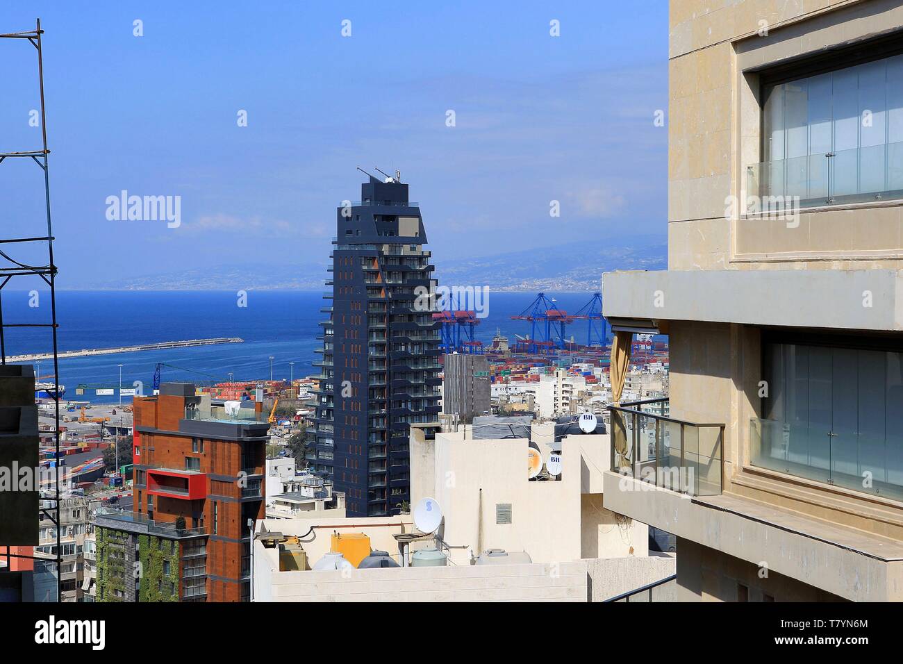 Lebanon, Beirut, modern high-rise buildings with harbor views Stock ...