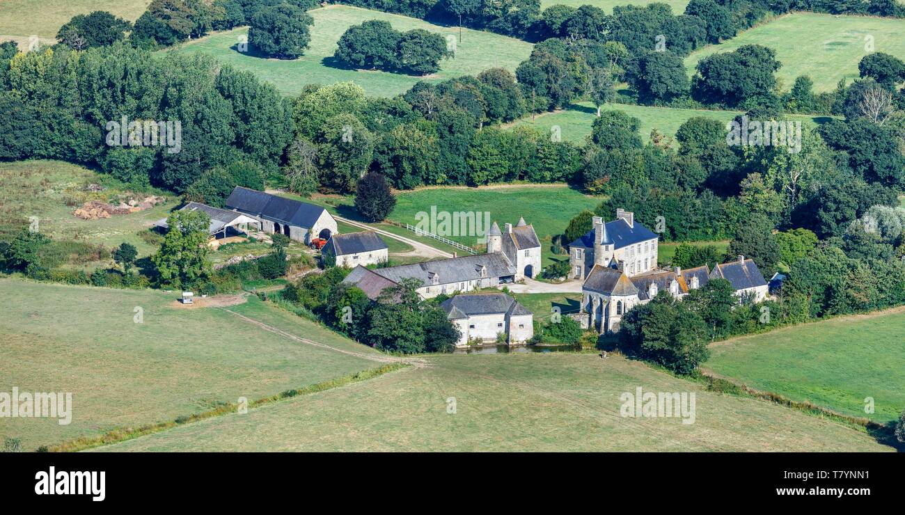 France, Manche, Picauville, Amfreville castle (aerial view Stock Photo ...