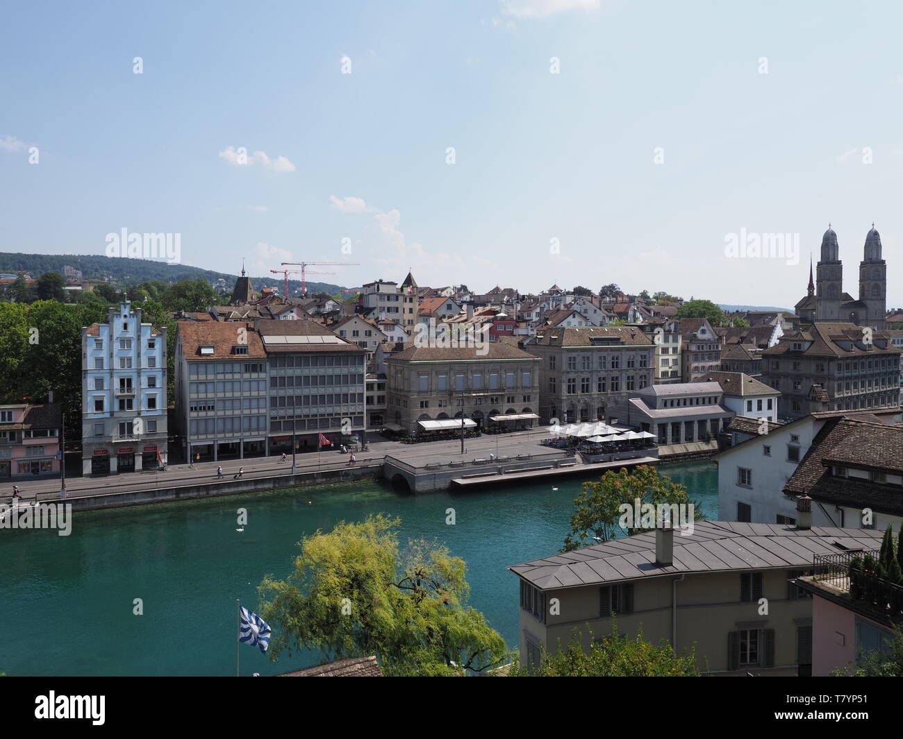 Cityscape of european Zurich city in Switzerland with buildings on bank ...