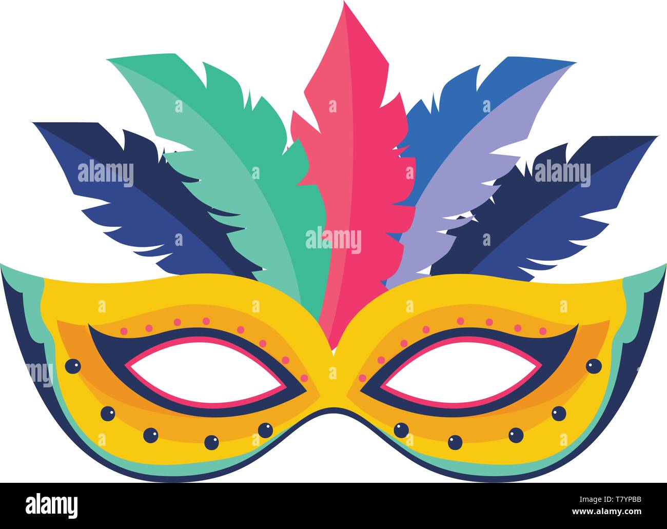 mask carnival flat style with feathers isolated vector illustration ...