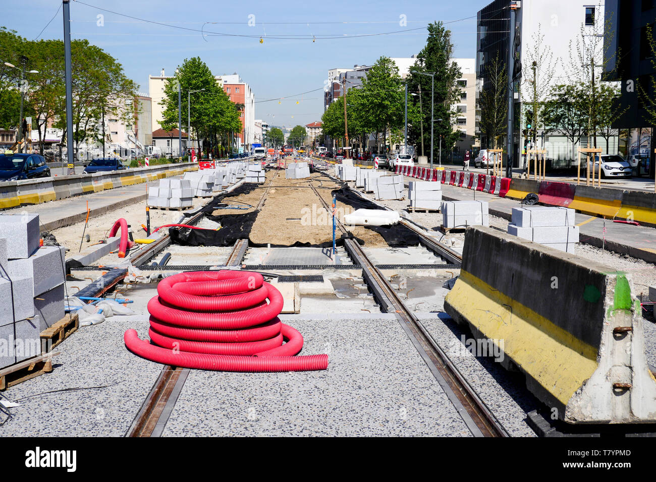Construction works of the brand new T6 tramway line, Lyon, France Stock ...