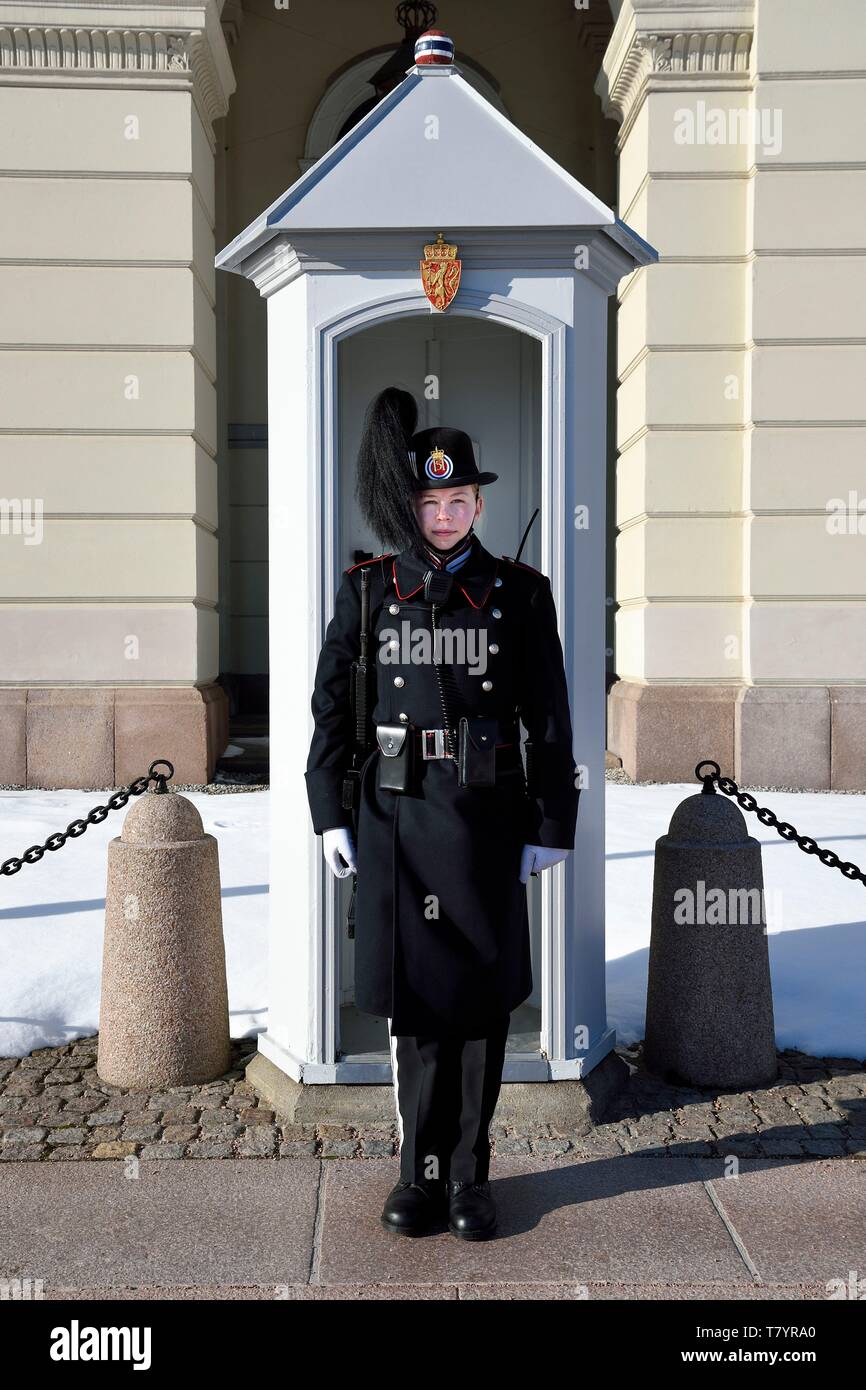 Norway, Oslo, the Royal Palace (Kongelige Slott), member of the Royal ...