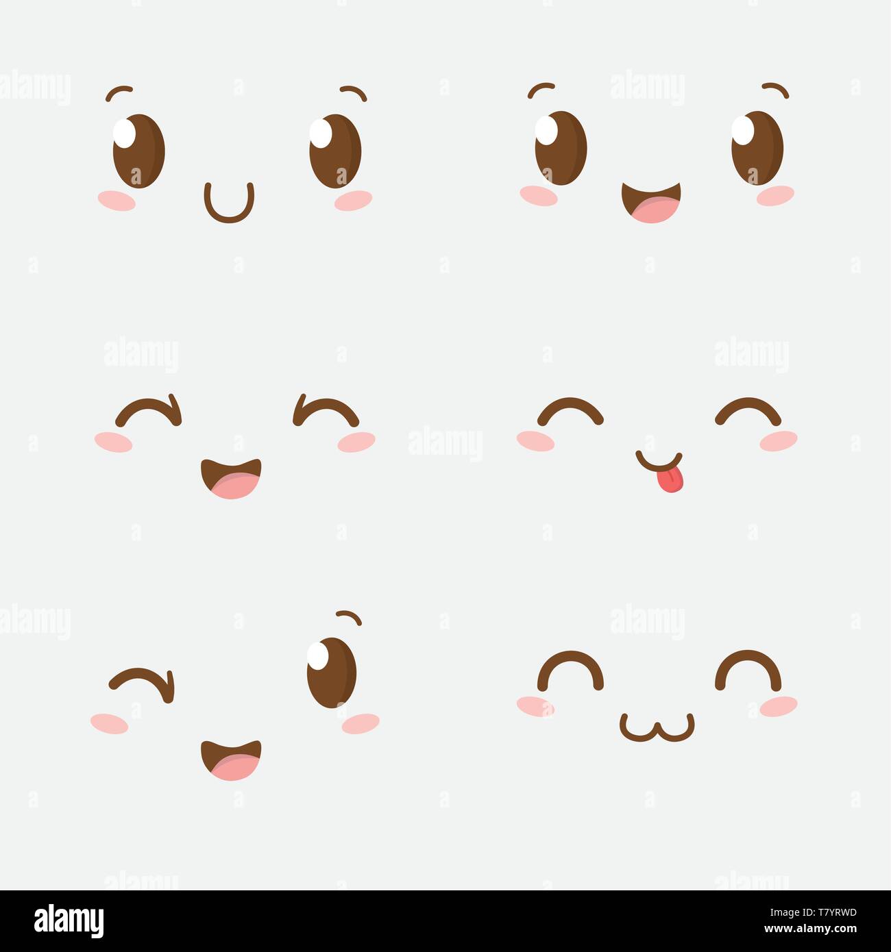 set cute faces kawaii characters vector illustration design Stock ...