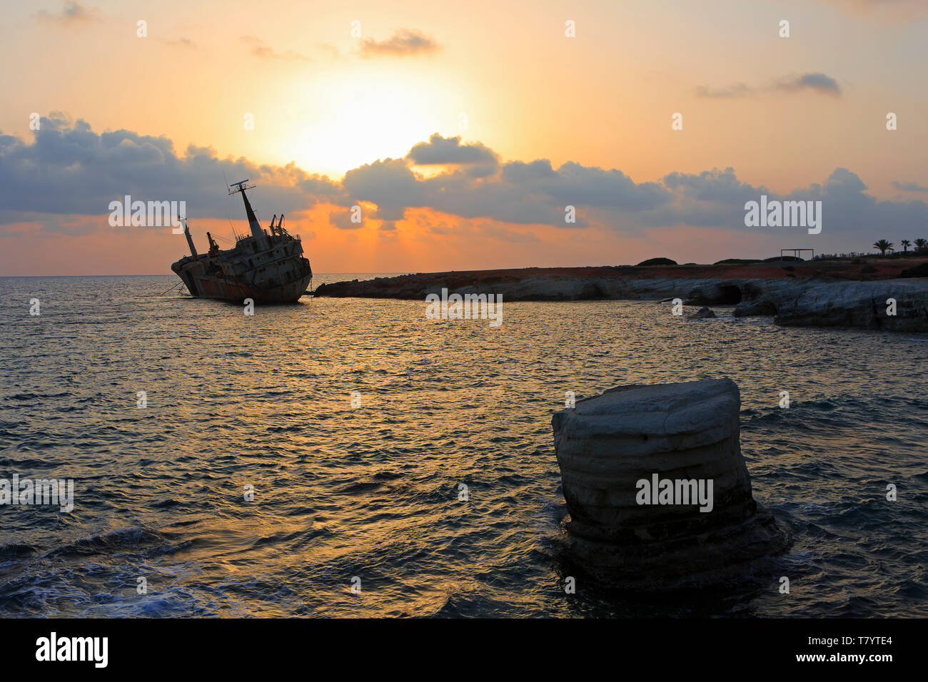 The M/V Edro III shipwreck resting off the rocks near the Sea Caves ...