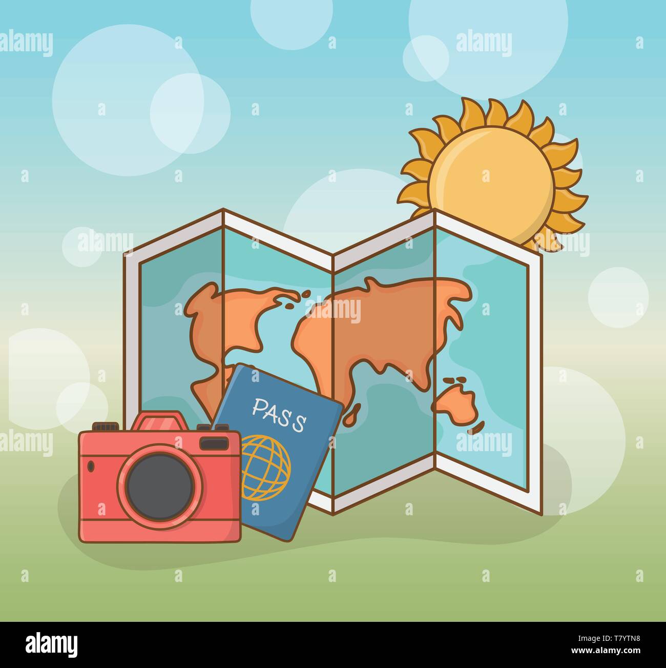 paper map guide with travel vacations items vector illustration design ...