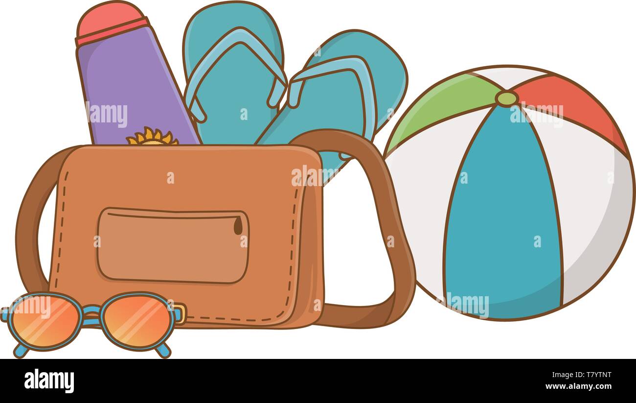 summer time with suitcase sunglasses beach ball flip flops and ...