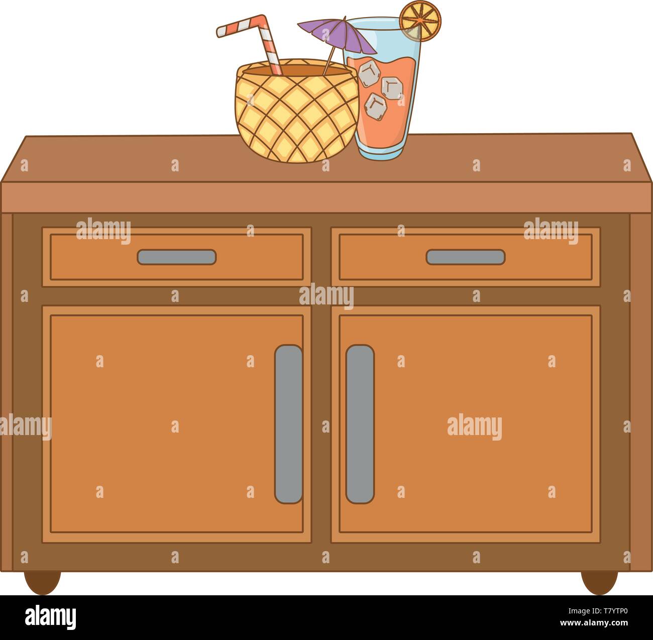 kitchen furniture cartoon with pineapple cocktail cold alcohol ...