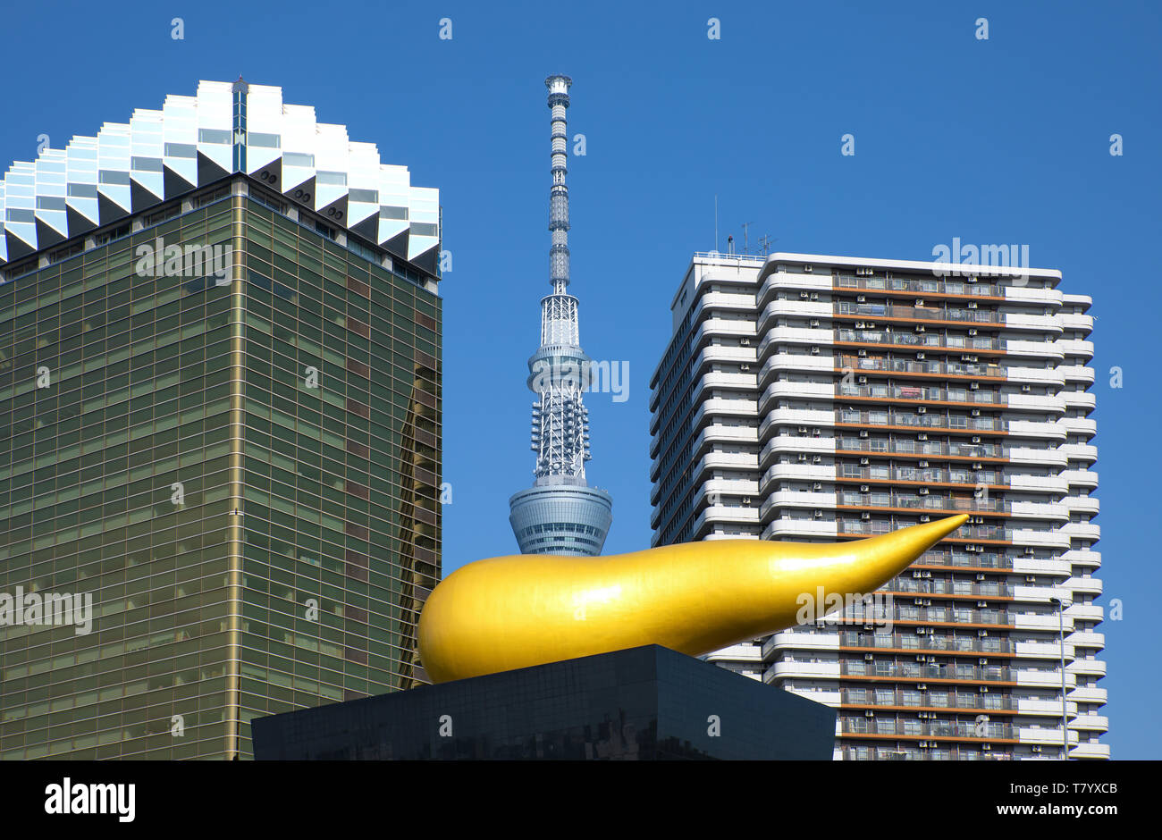 Tokyo, Japan - April 22, 2018: The modern architectures of the Asahi ...