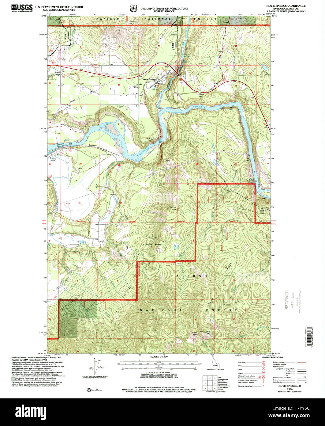 USGS TOPO Map Idaho ID Moyie Springs 237317 1996 24000 Restoration ...
