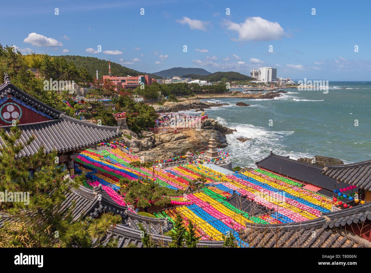 Topview to Haedong Yonggungsa Temple with many lanterns to celebrate ...