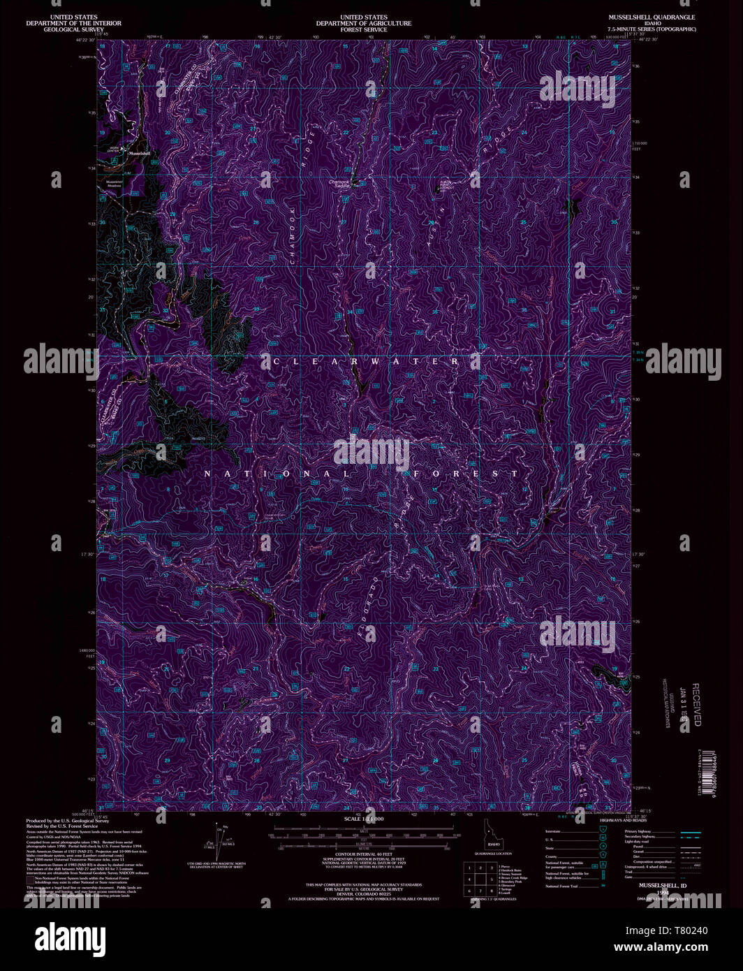 USGS TOPO Map Idaho ID Musselshell 237358 1994 24000 Inverted ...