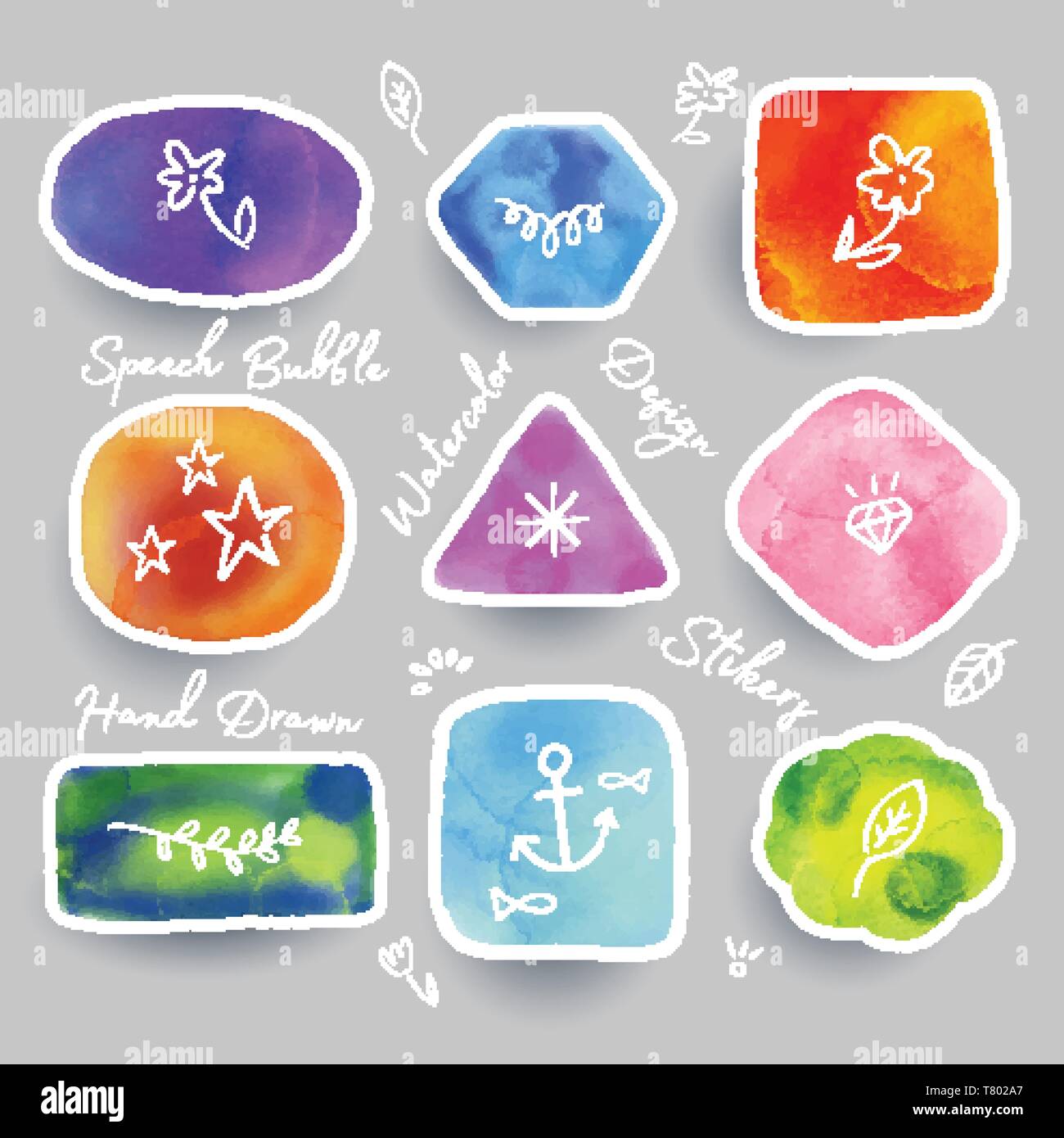 Collection of Colorful Watercolor Speech And Thought Bubbles. Vector ...