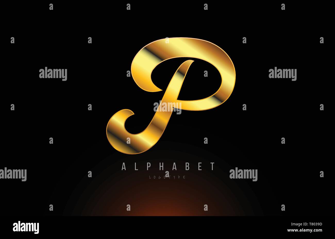 Gold golden letter P logo design with metal look suitable for a company ...