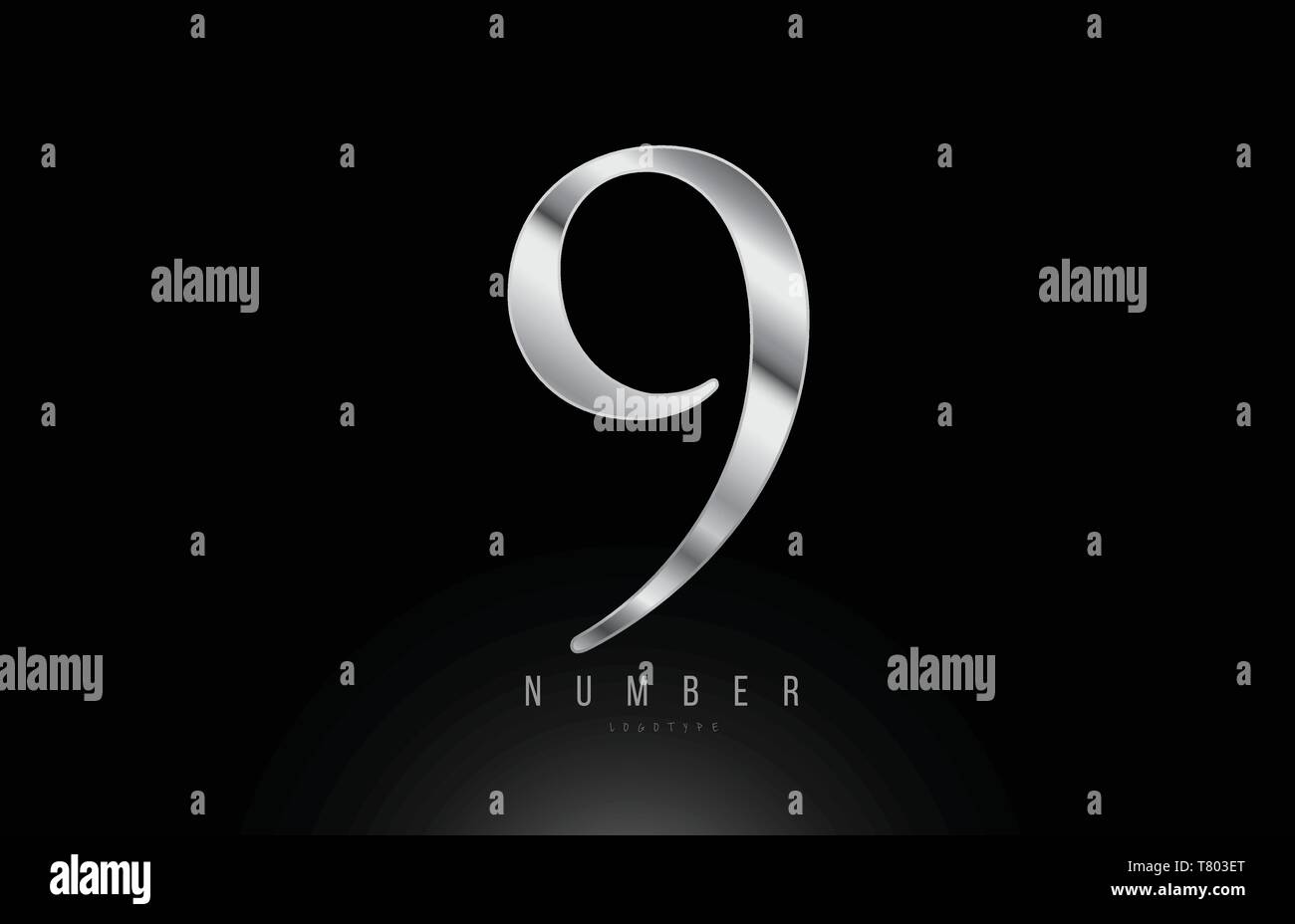 Silver grey metallic number 9 logo design with metal look suitable for ...
