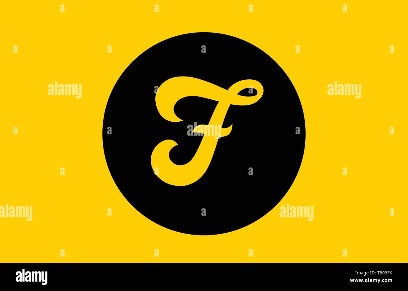 yellow F letter alphabet icon design with black circle suitable for a ...