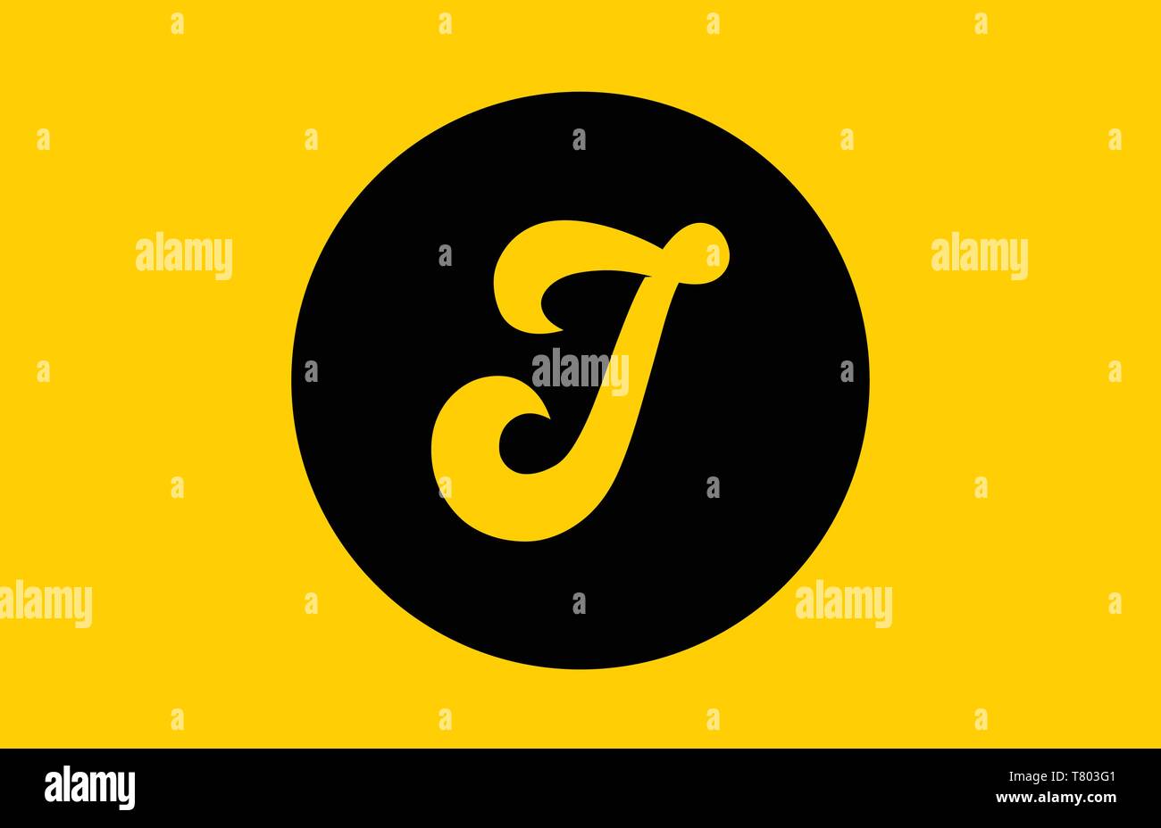 yellow I letter alphabet icon design with black circle suitable for a ...