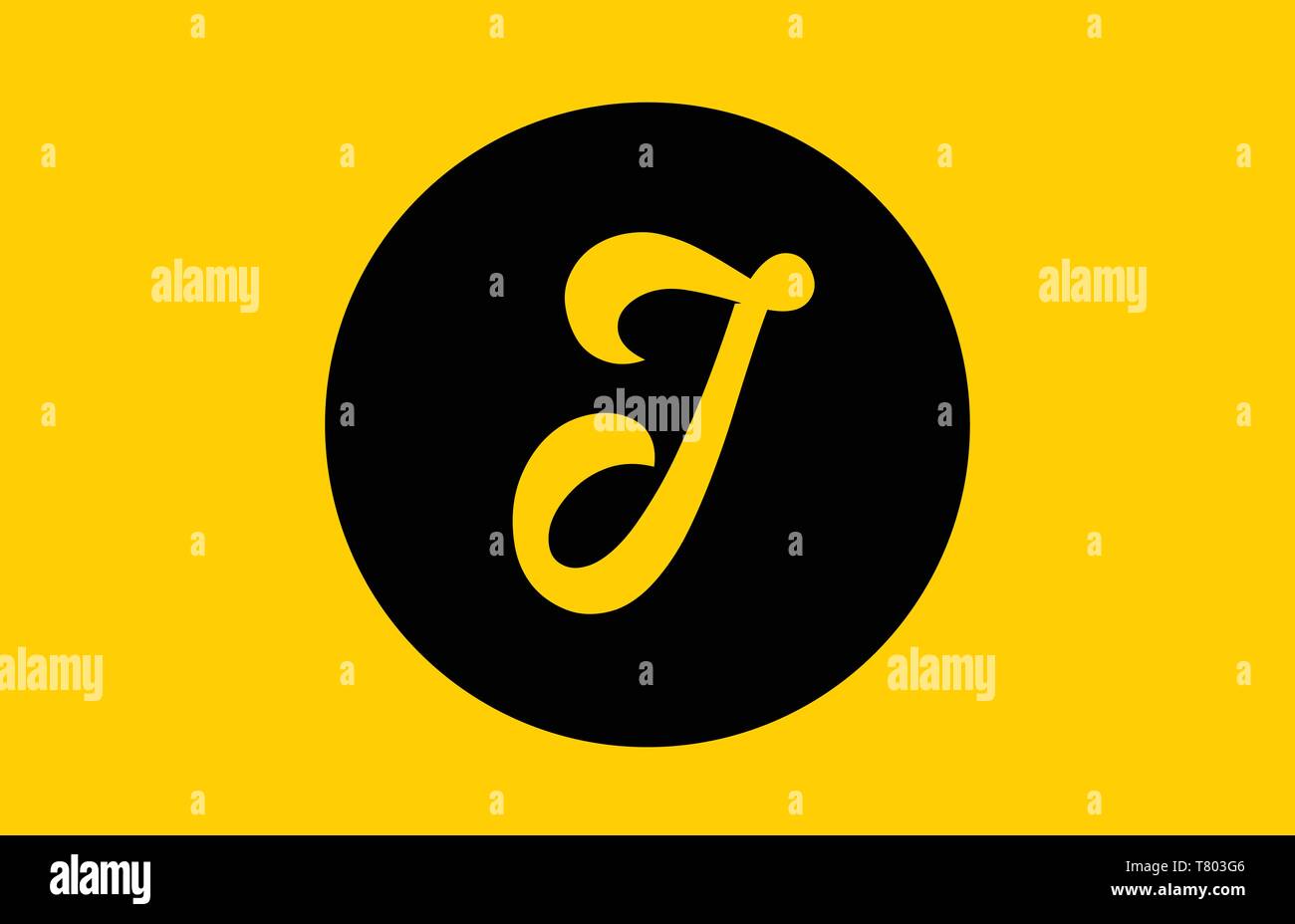 yellow J letter alphabet icon design with black circle suitable for a ...