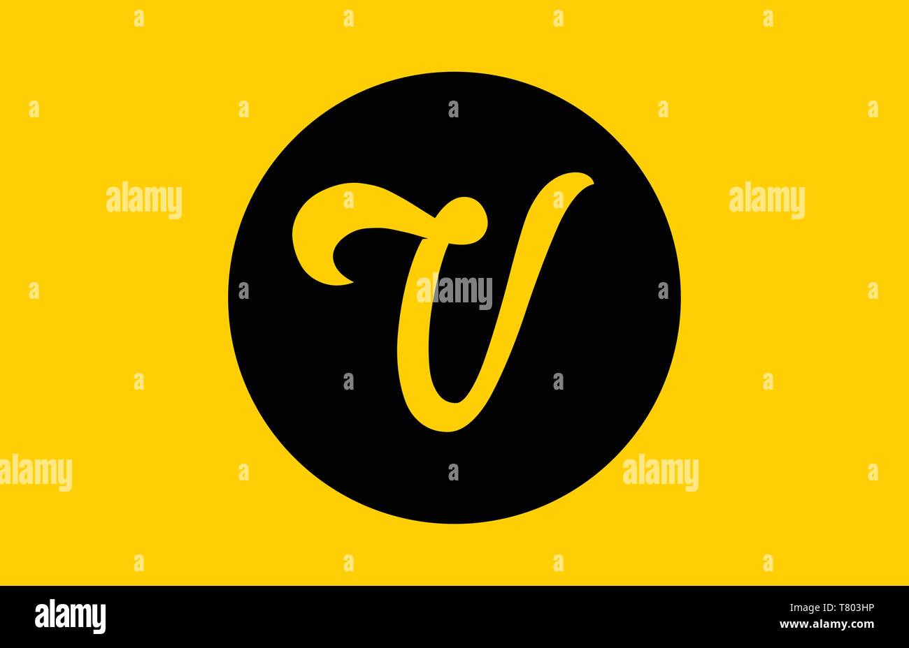 yellow V letter alphabet icon design with black circle suitable for a ...