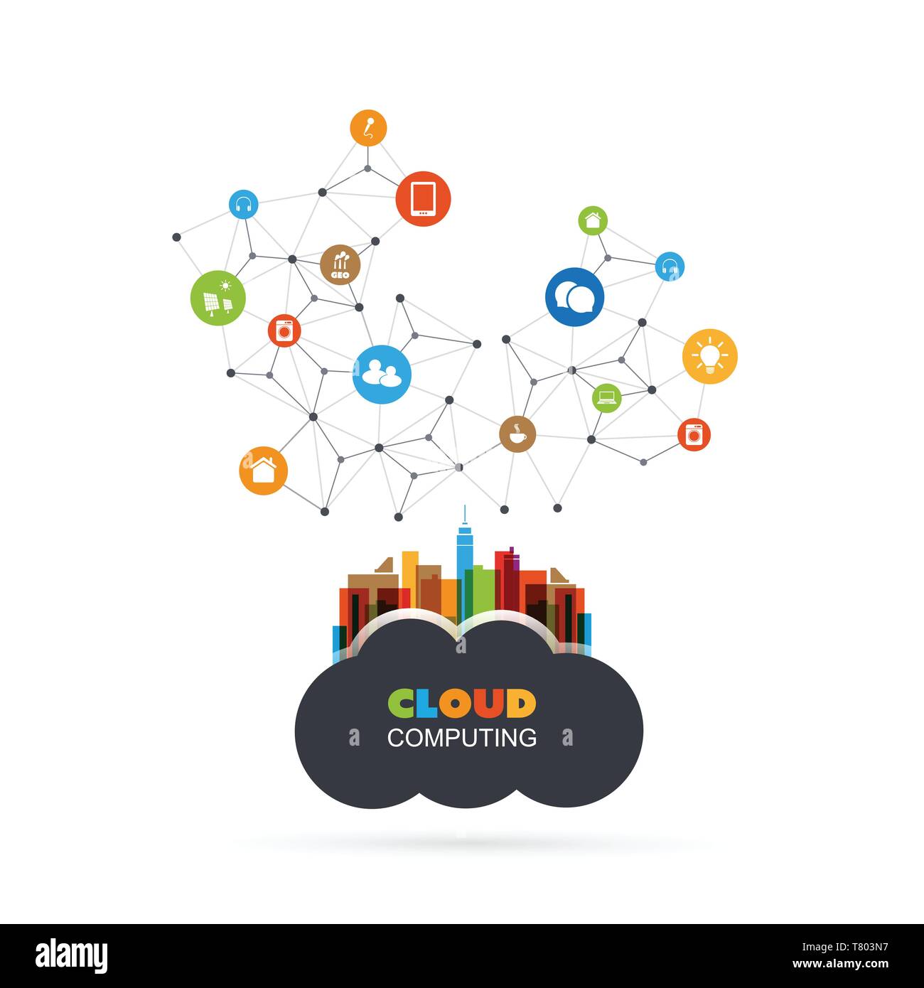 Cloud Computing Design Concept with Icons - Digital Network Connections ...
