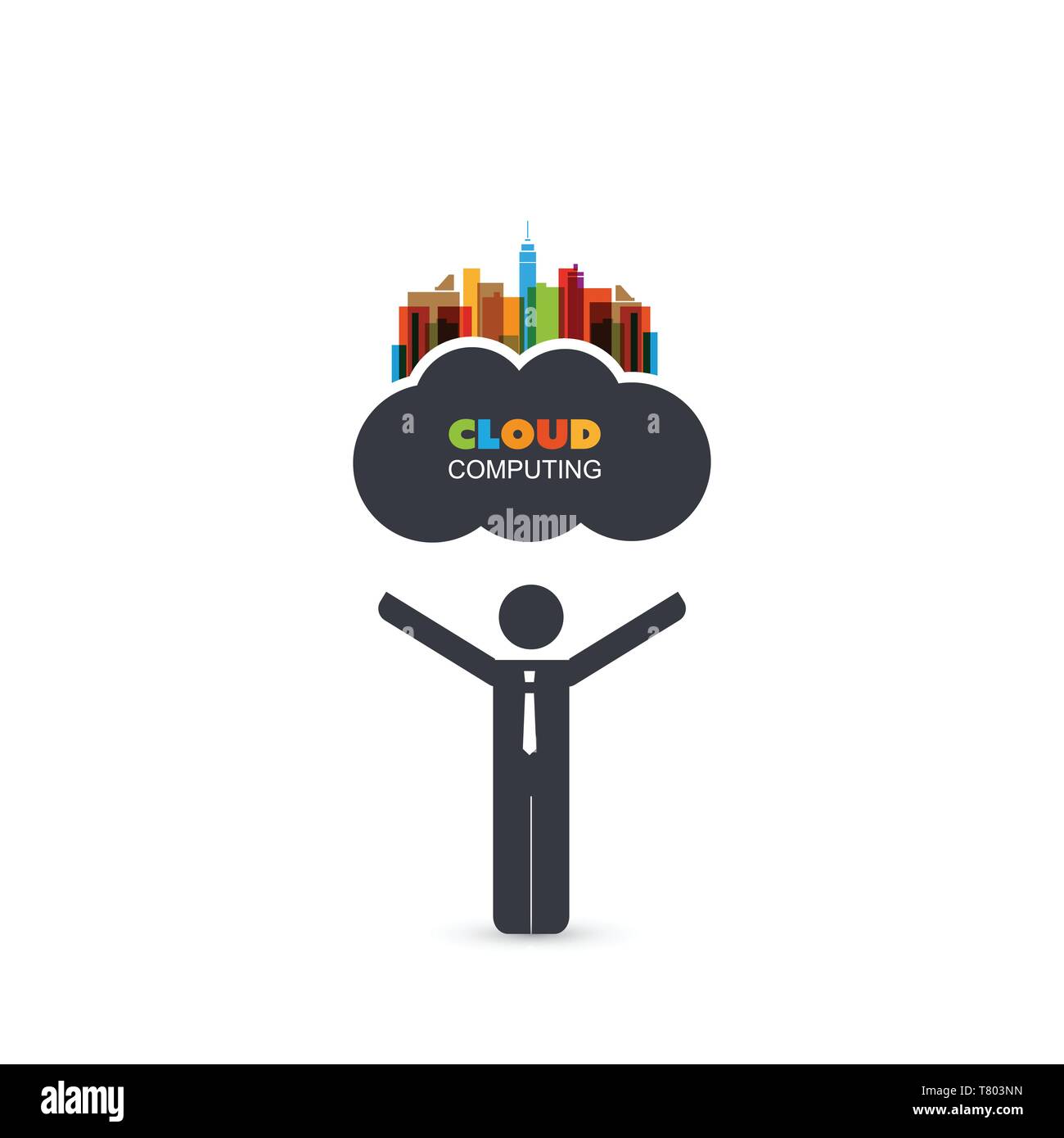 Cloud Computing Design Concept with a Standing Business Man - Digital Network Connections ...