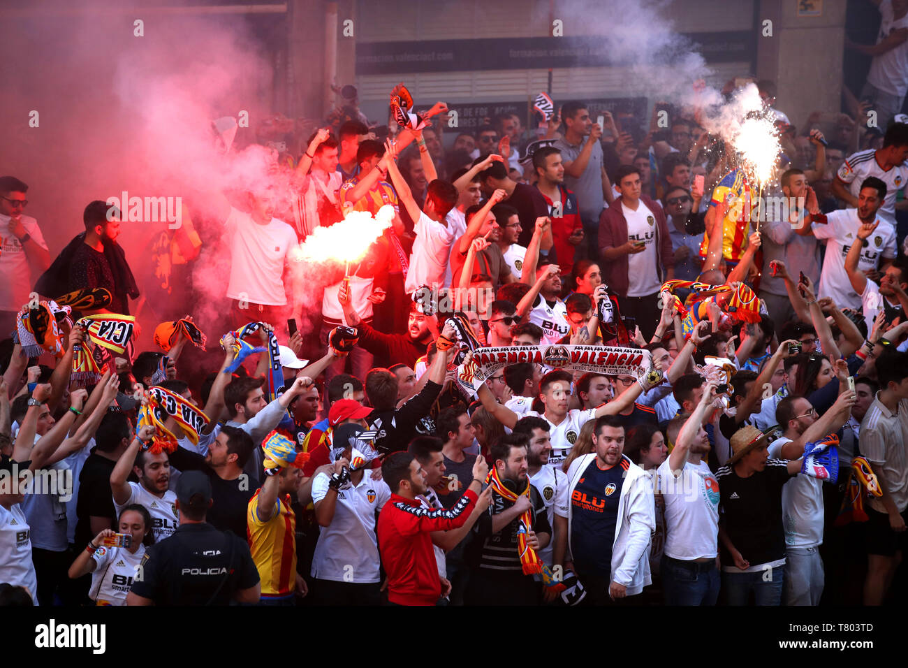 Valencia fans light flares in the streets ahead of the UEFA Europa ...