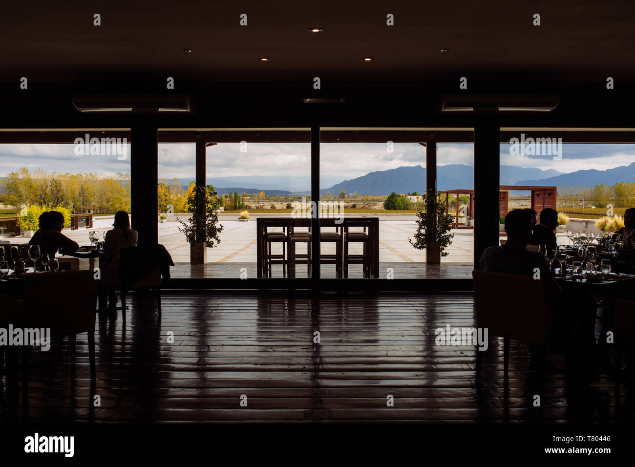Bodega Septima restaurant Maria view to the Andes mountains, Agrelo ...