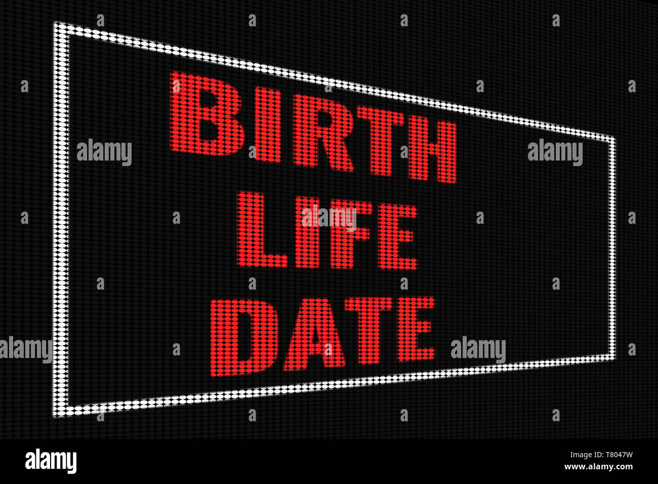 Birth Life Date red text on dark screen, tv effect Stock Photo - Alamy