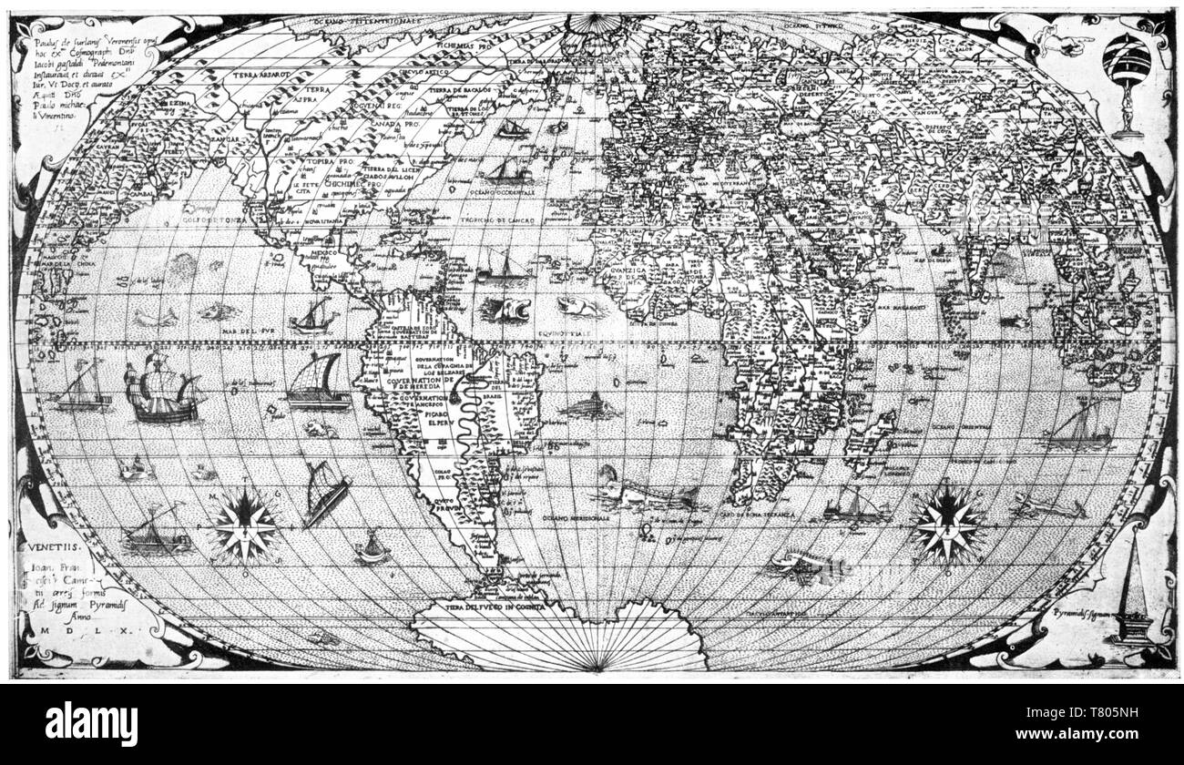 Giacomo Gastaldi, World Map, 1560 Stock Photo - Alamy