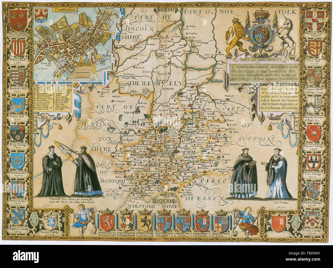John Speed, Cambridge Map, 1611 Stock Photo - Alamy