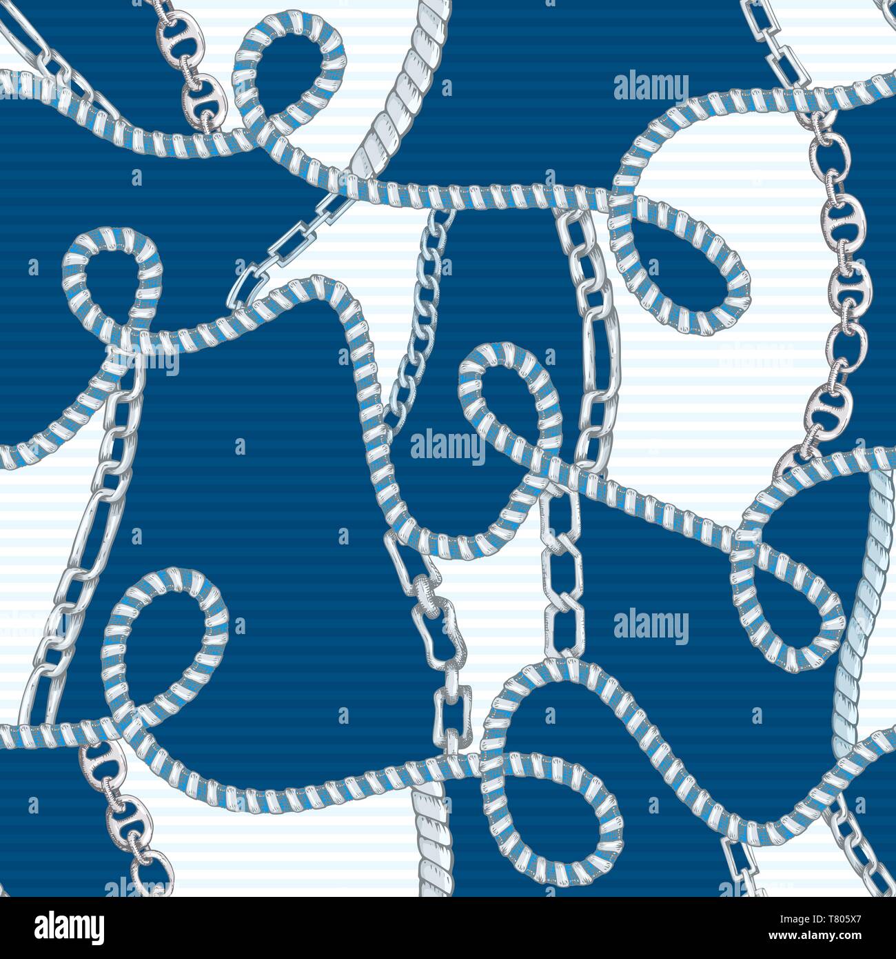 Seamless pattern with retro hand-drawn sketch silver chain on dark ...