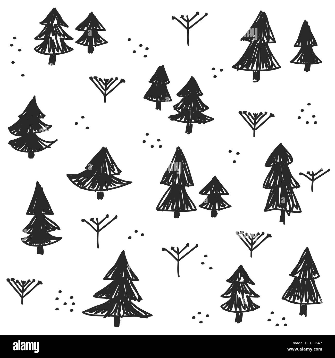 Christmas seamless pattern trees Black and White Stock Photos & Images ...