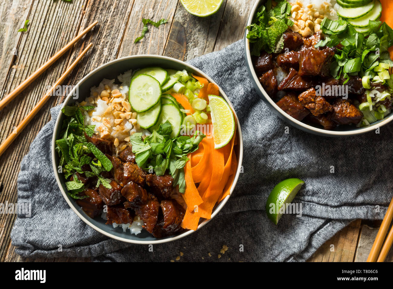Homemade Thai Beef and Rice Bowl with Veggies Herbs Stock Photo - Alamy