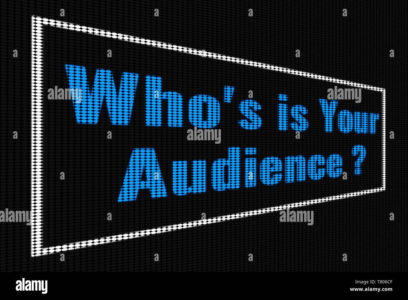 Who's is Your Audience blue text on dark screen, tv effect Stock Photo ...