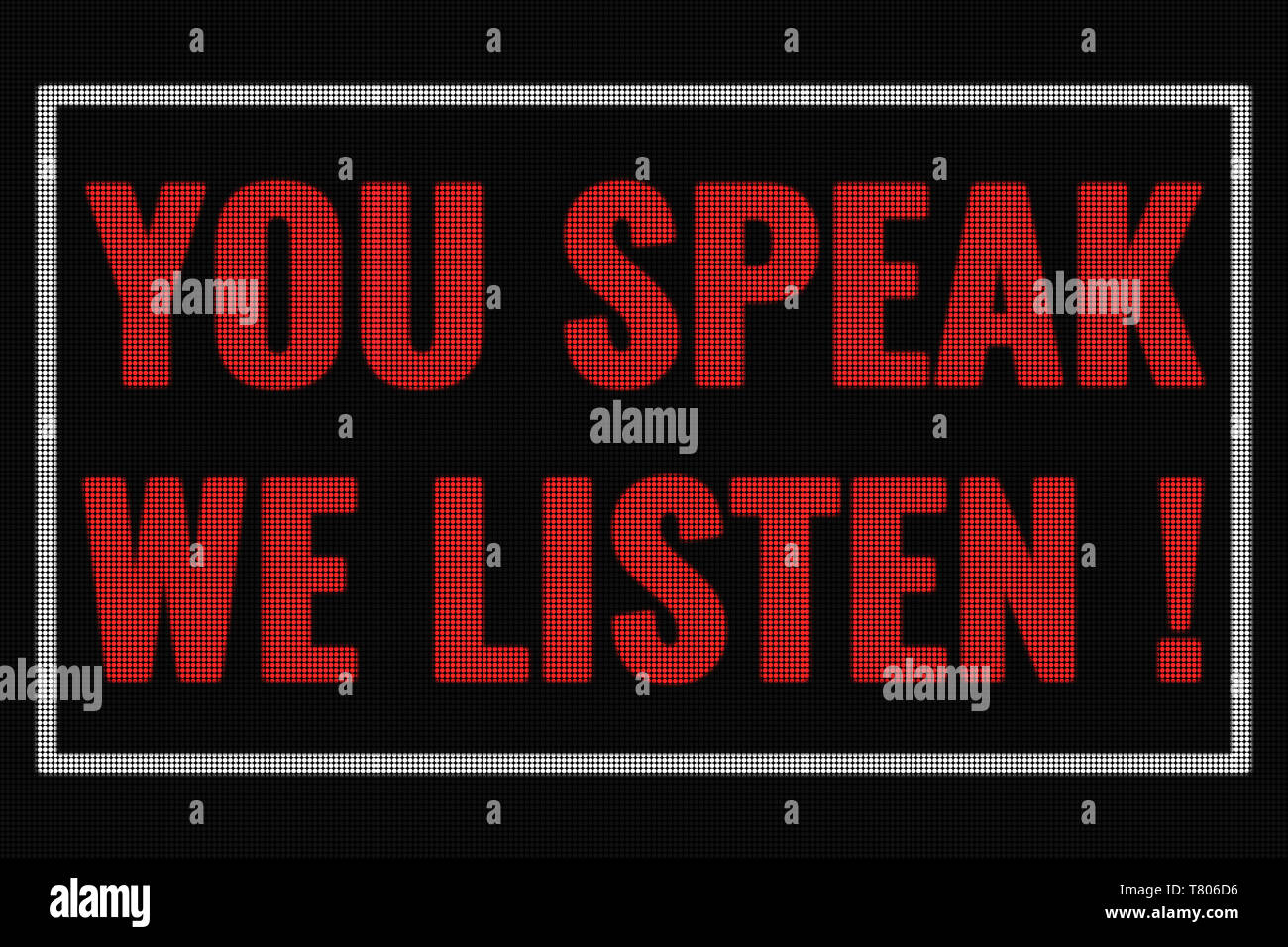 You speak we listen words on dark screen, tv effect Stock Photo - Alamy
