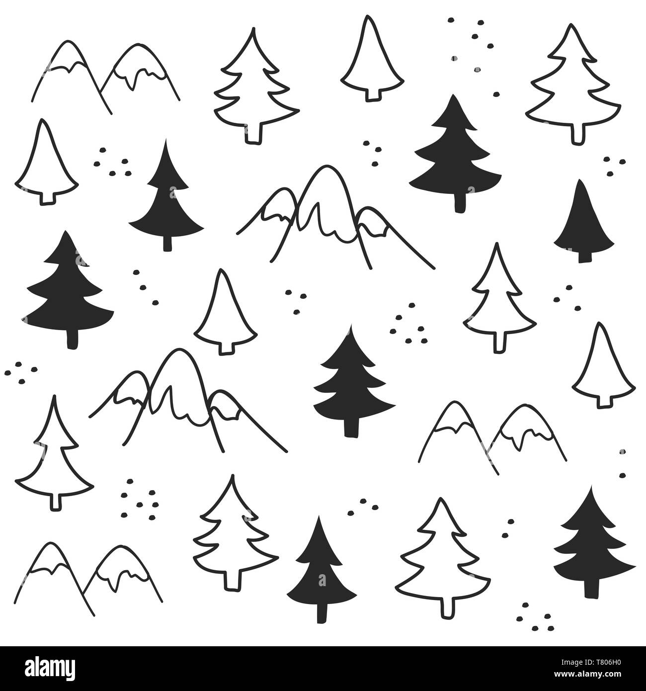 Christmas seamless pattern trees Black and White Stock Photos & Images ...