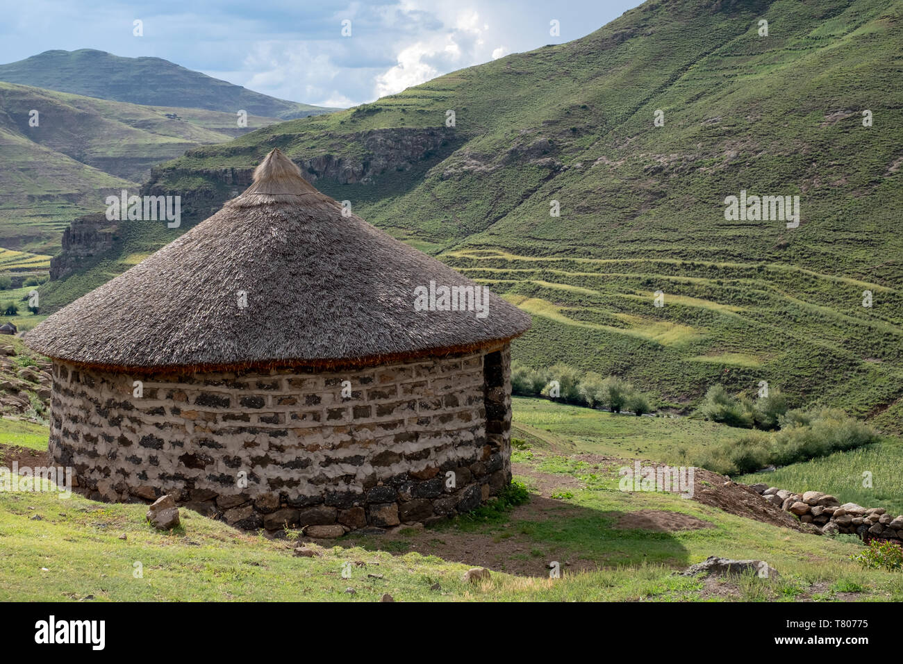 Mokhotlong, Lesotho. Shepherd's mud hut in the hills near the town of ...
