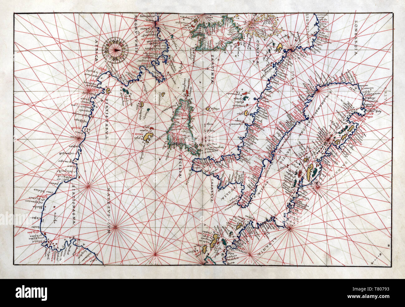 Portolan Atlas, Central Mediterranean Sea, 1544 Stock Photo - Alamy
