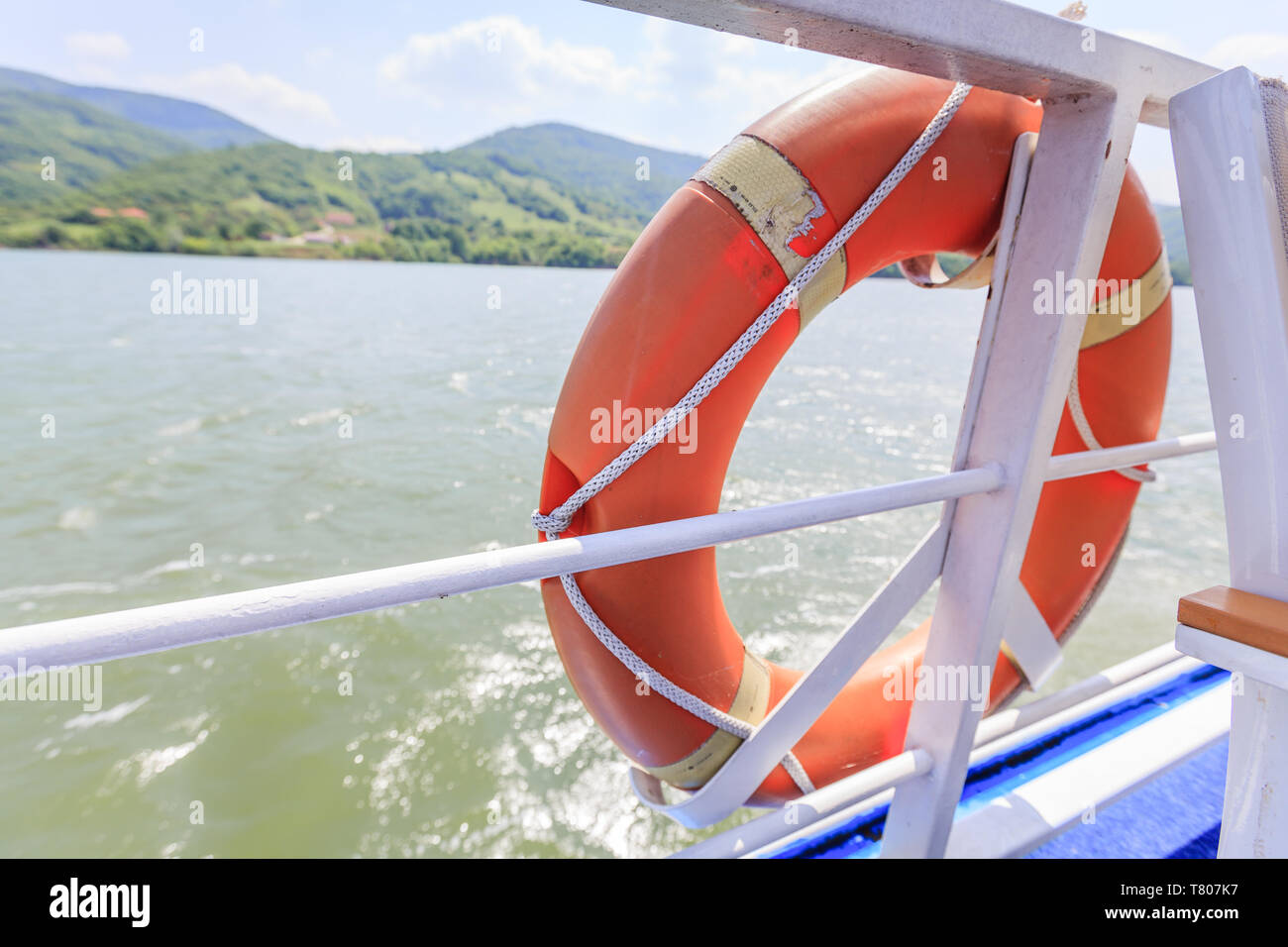 Life Saving Belt On Fence At River Cruise Ship Nature Landscape In ...