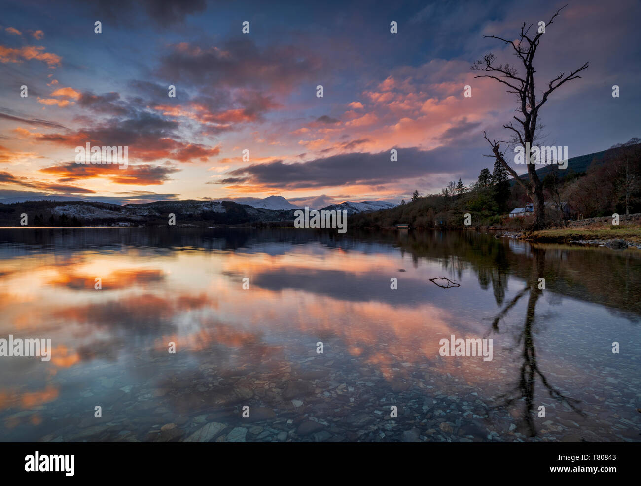 Sunset over Ben Lomond and Loch Ard, Aberfoyle, Scotland, United ...