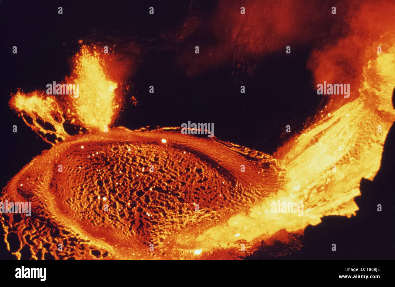 Lava Cascading to Lake Stock Photo - Alamy