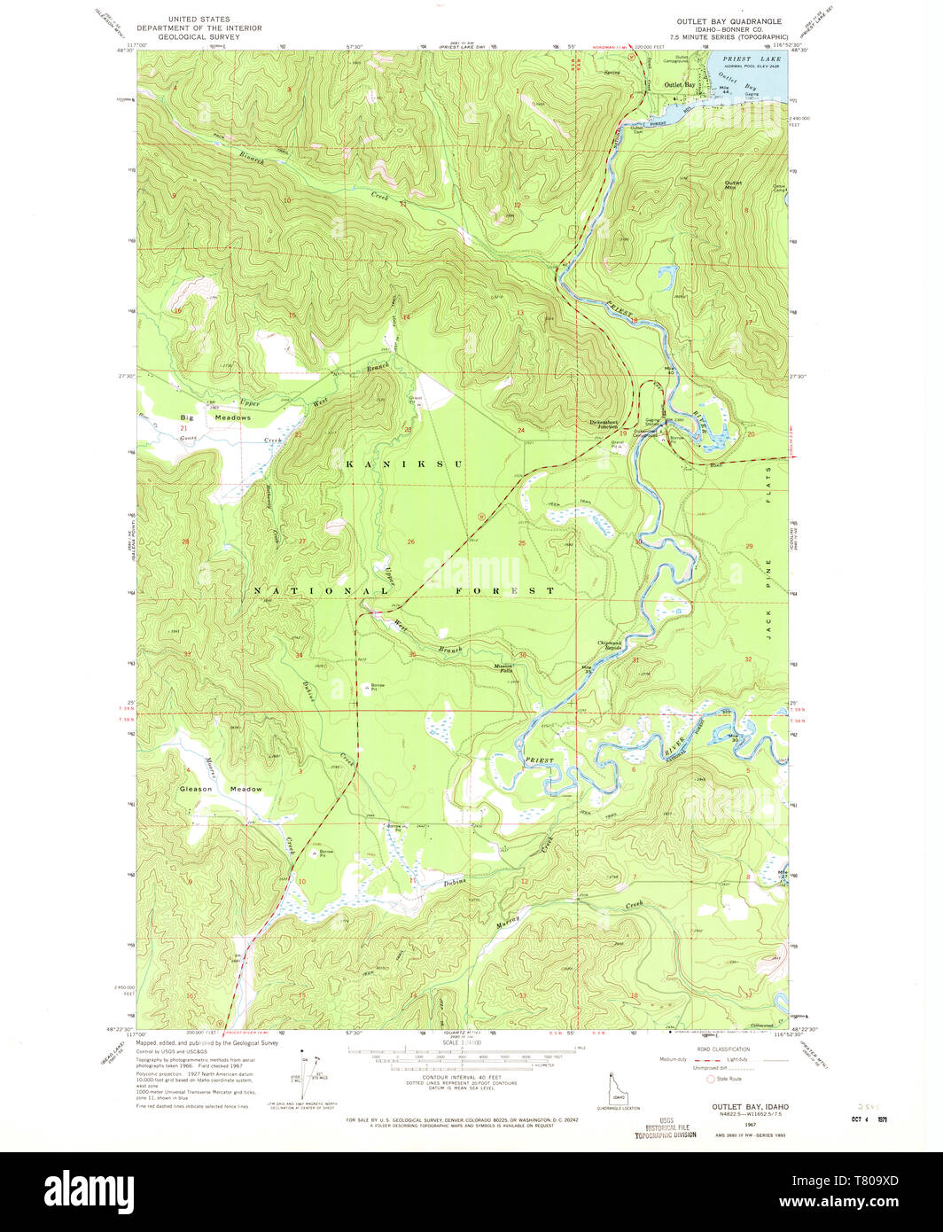 USGS TOPO Map Idaho ID Outlet Bay 237503 1967 24000 Restoration Stock ...