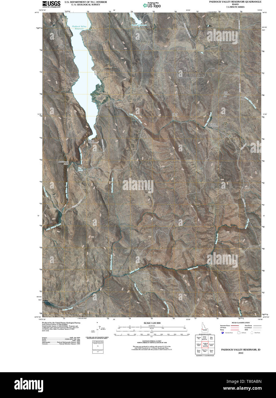 USGS TOPO Map Idaho ID Paddock Valley Reservoir 20101001 TM Restoration ...