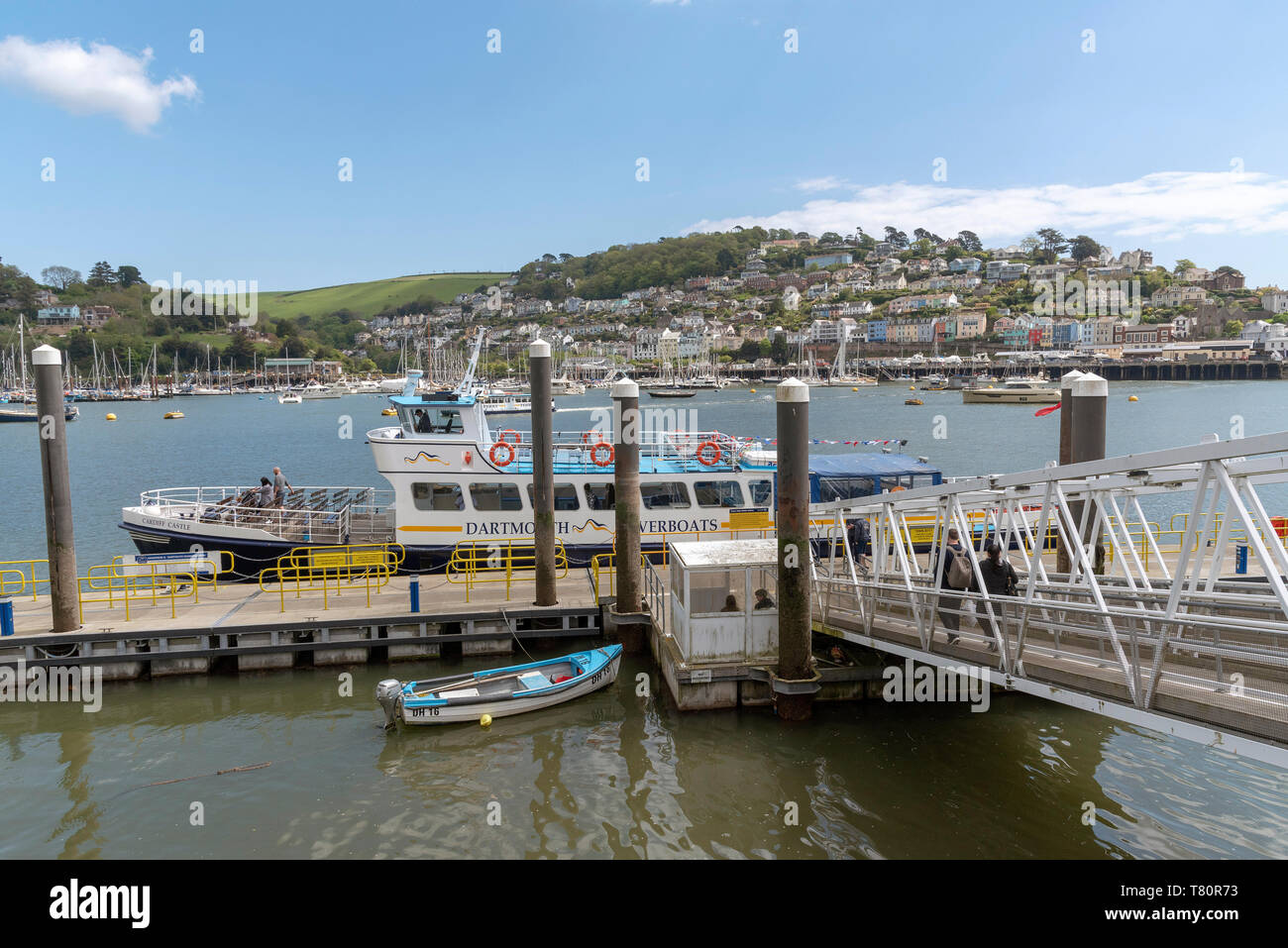 Dartmouth, South Devon, England, UK. May 2019. The Dartmouth town jetty ...